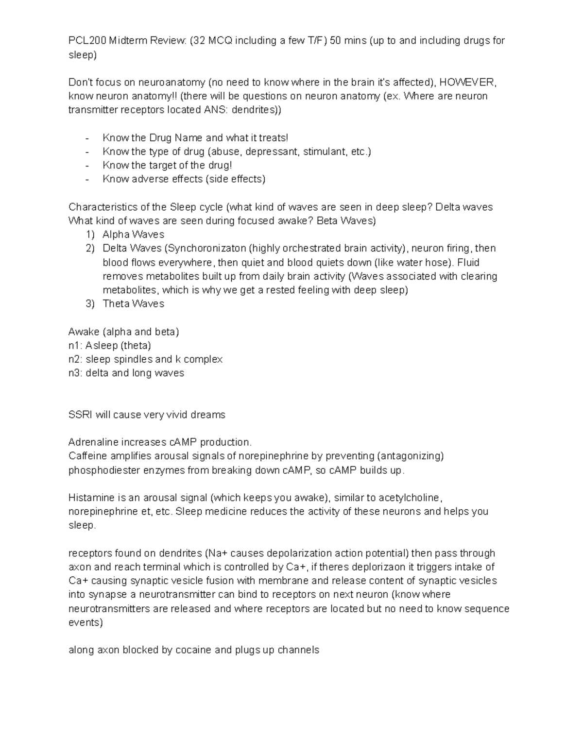 PCL200 Midterm Review - Summary Drugs & the Brain - PCL200 Midterm ...