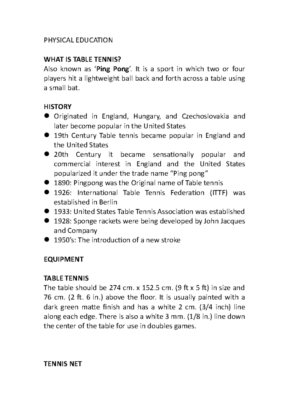 Physical- Education - PHYSICAL EDUCATION WHAT IS TABLE TENNIS? Also ...