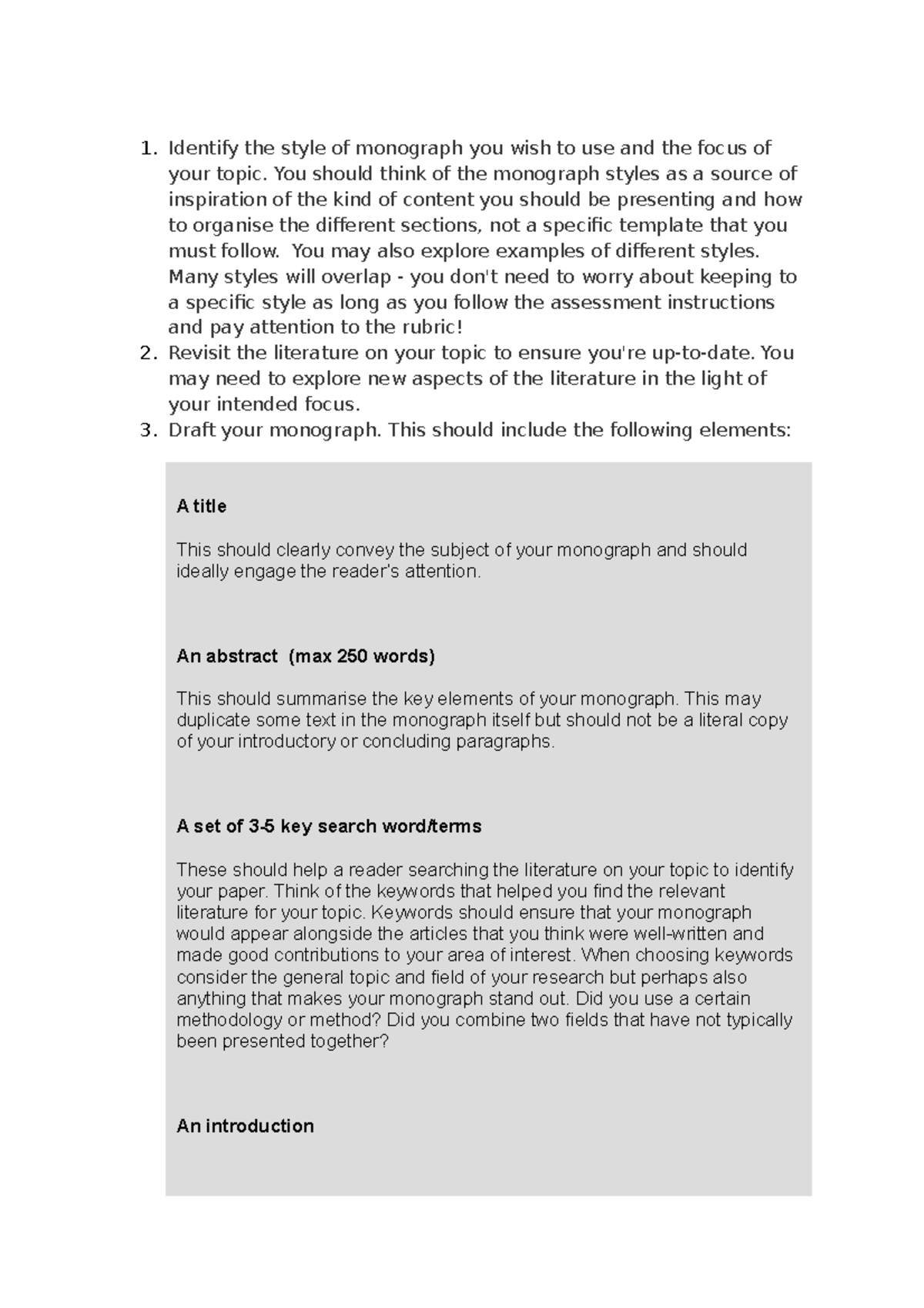 Instructions - Identify the style of monograph you wish to use and the ...