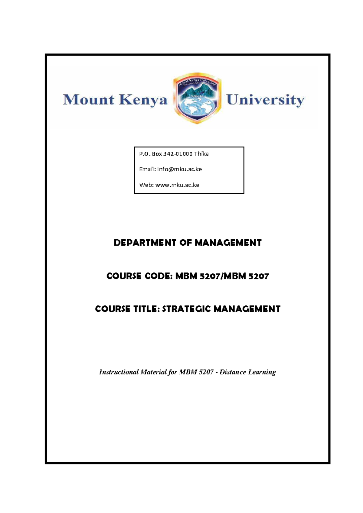 MBM5207++ Strategic+ Management for students at Strathmore university ...