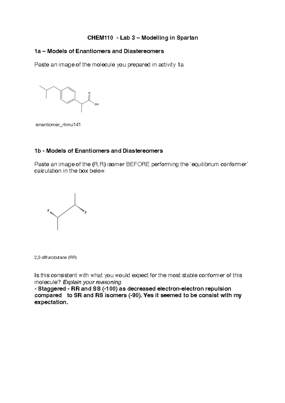 CHEM110 online Lab 3 - Modelling in Spartan - CHEM110 - Lab 3 ...