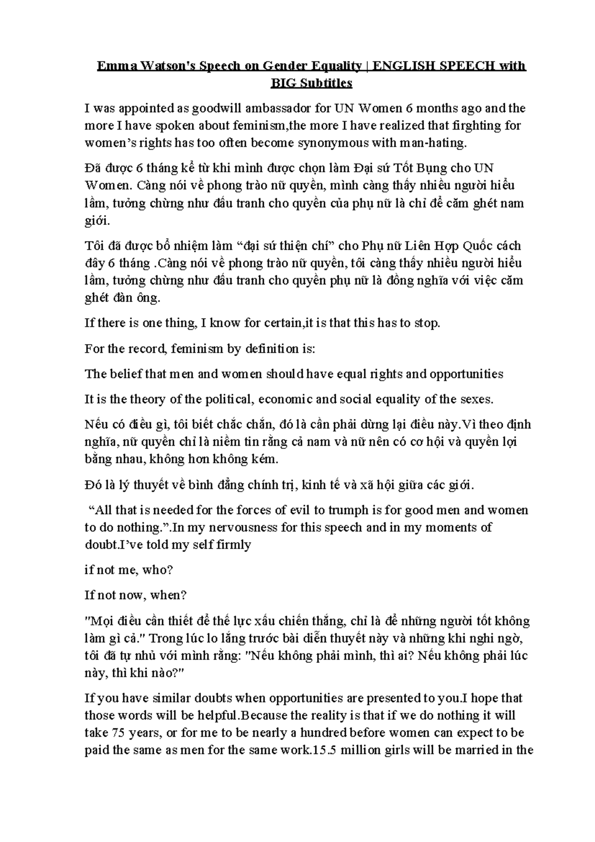 EMMA Watson'S Speech PD2 - Emma Watson's Speech on Gender Equality ...