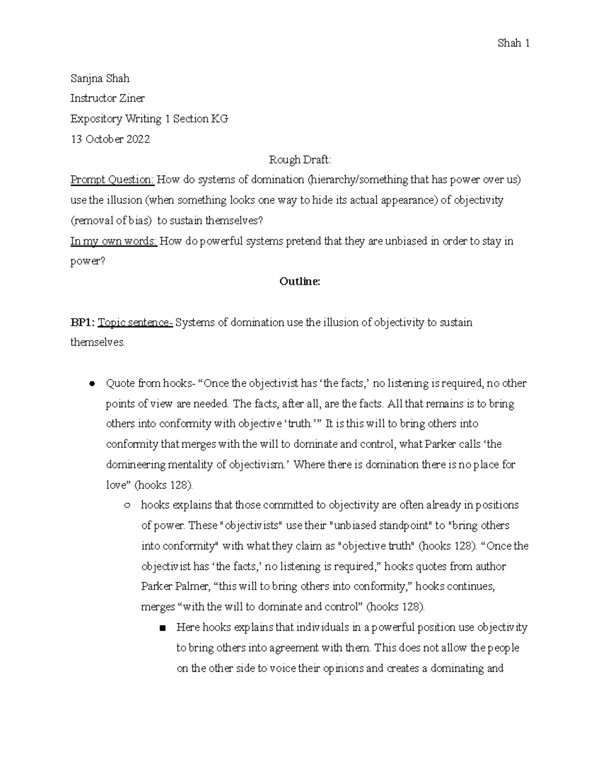 Analytical Essay 2 Rough Draft - Sanjna Shah Instructor Ziner ...