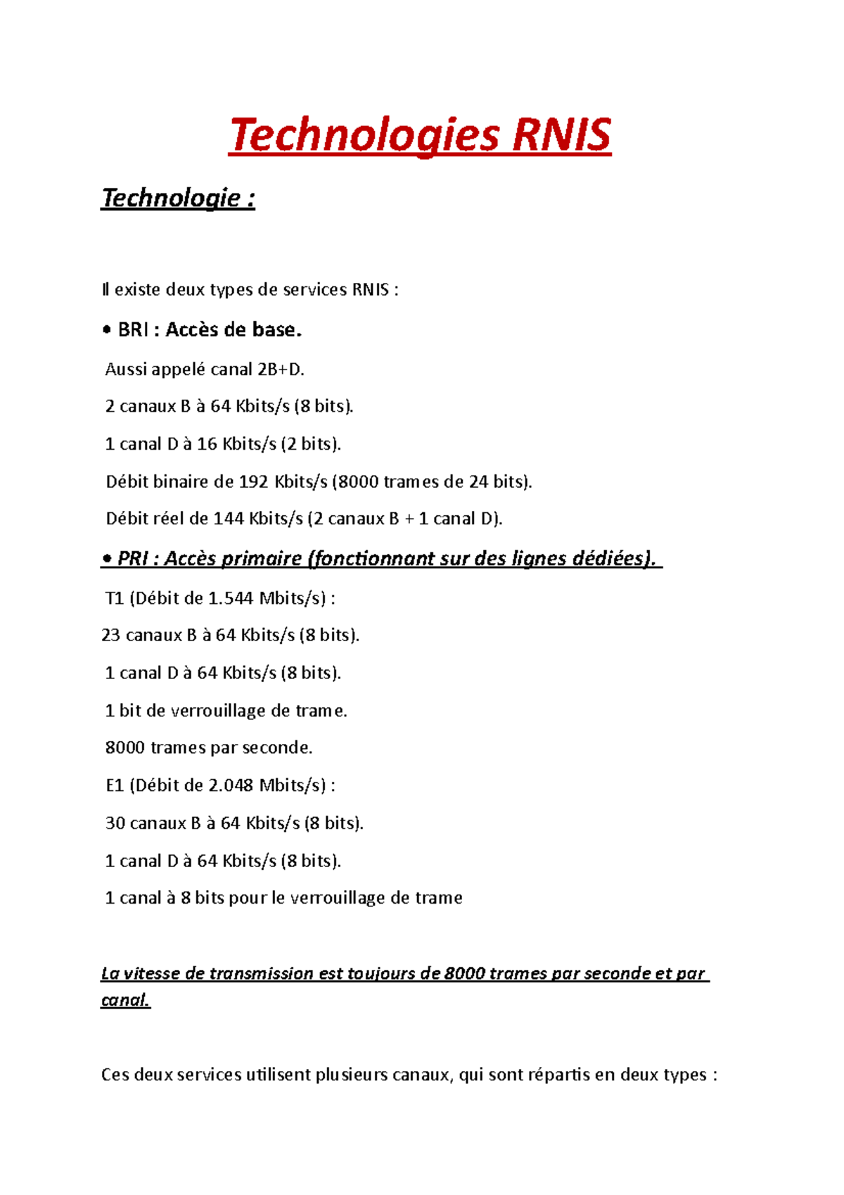 Technologies RNIS - Technologies RNIS Technologie : Il existe deux ...