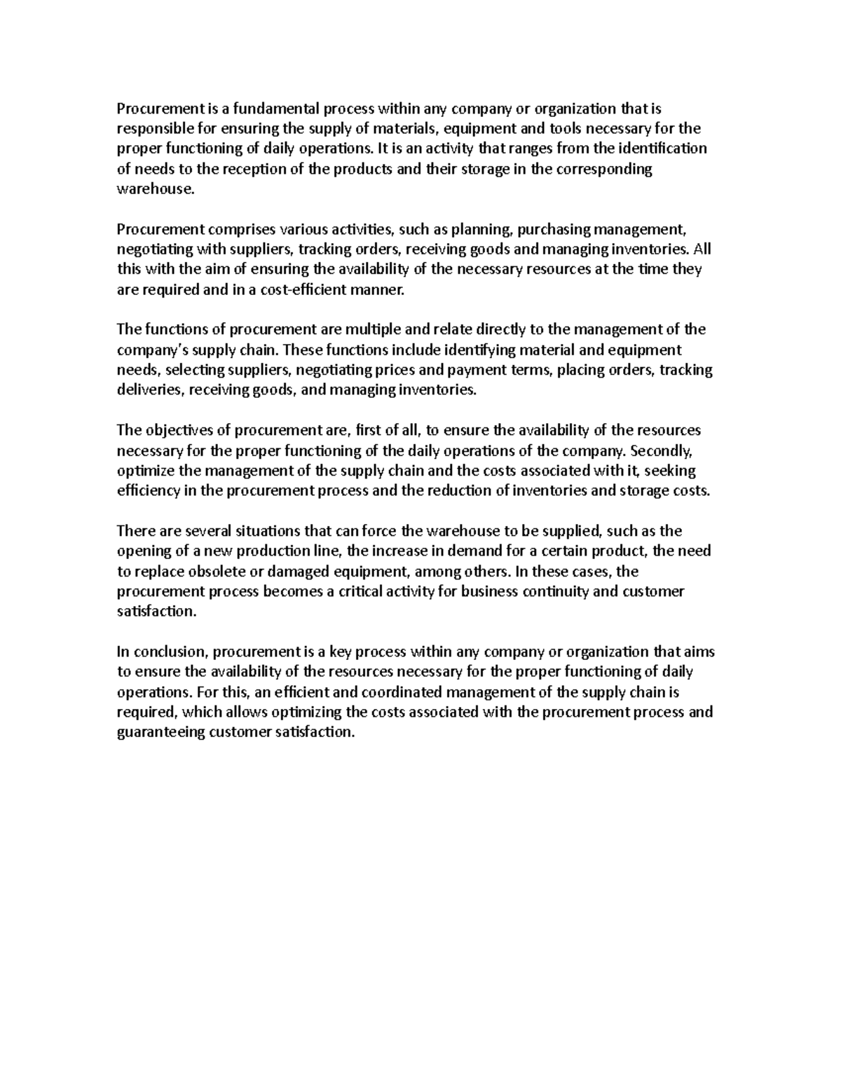 1 Punto Ensayo EN Ingles - Procurement is a fundamental process within ...