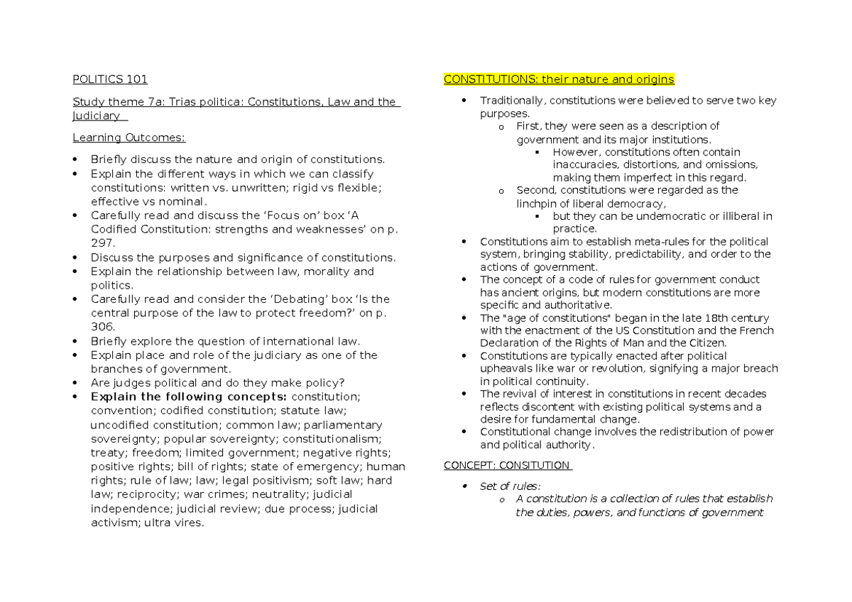 Politics 101 - POLITICS 101 Study theme 7a: Trias politica ...