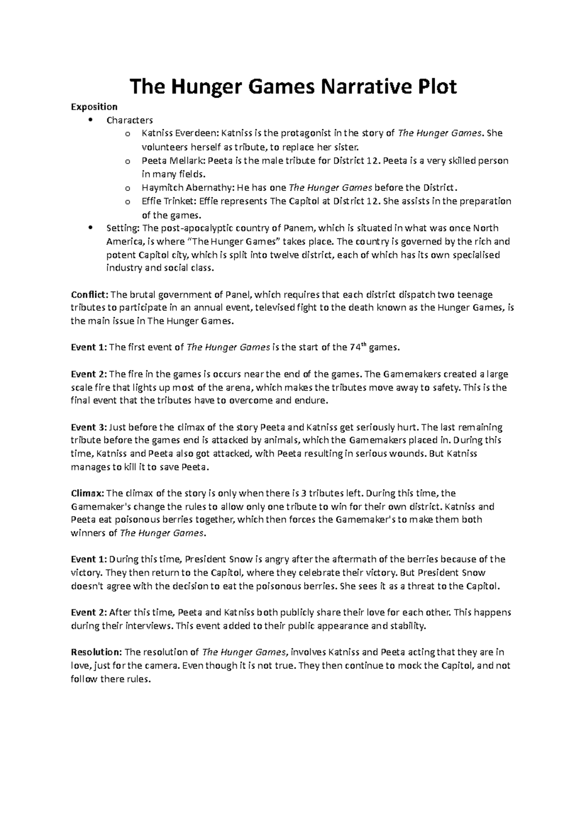 The Hunger Games Narrative Plot - The Hunger Games Narrative Plot ...