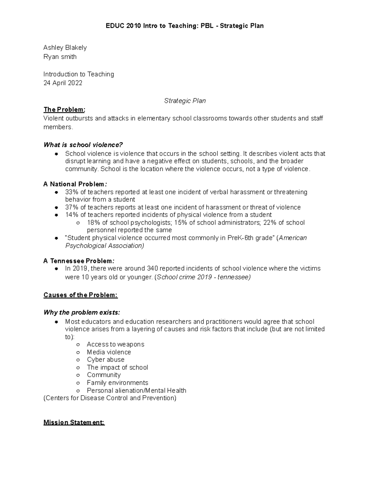 EDUC 2010 - PBL Strategic Plan-2 - Ashley Blakely Ryan smith ...