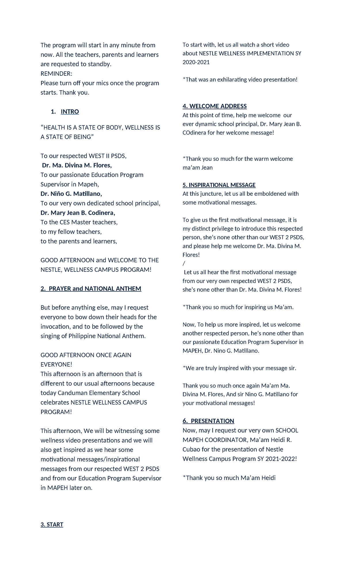 Wellness Script - The program will start in any minute from now. All ...