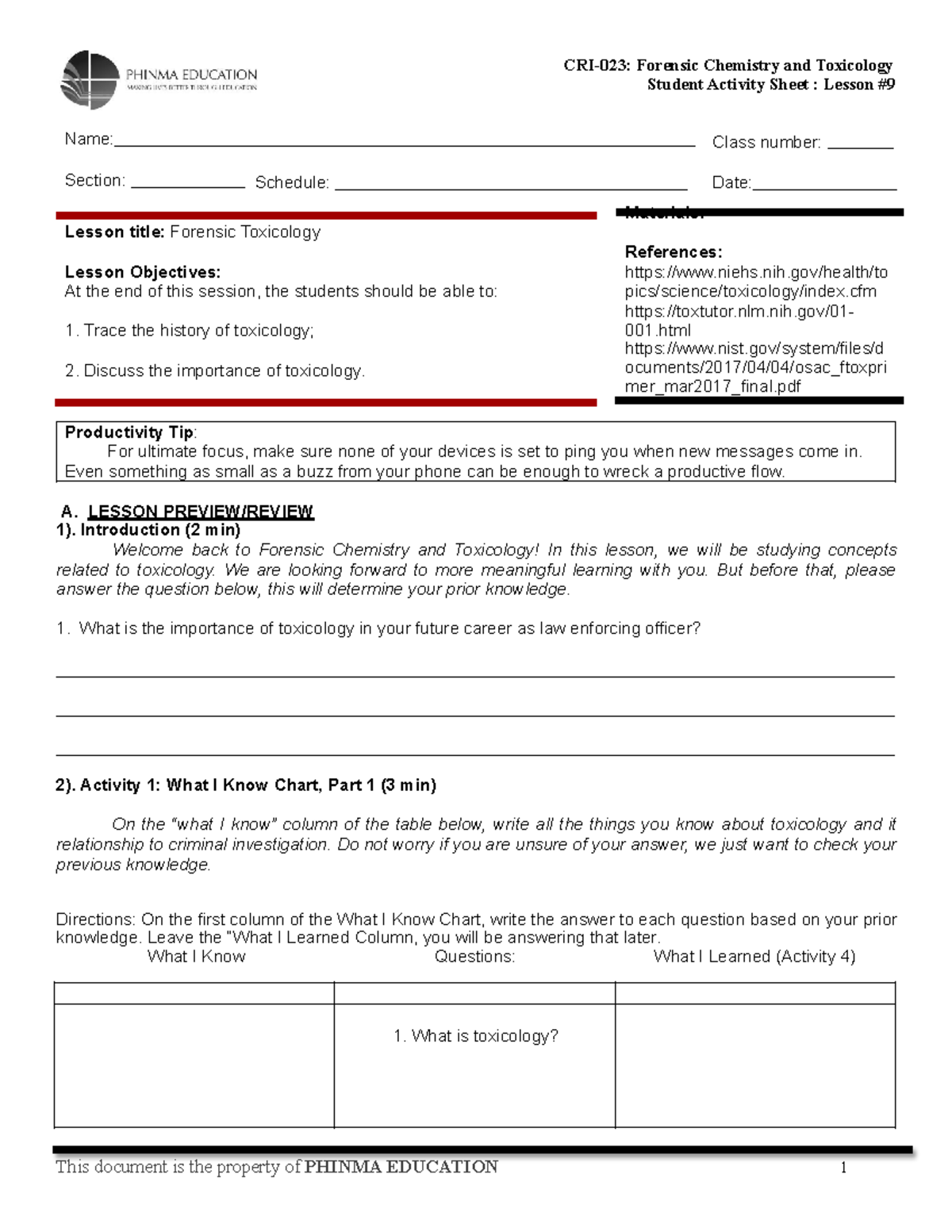 SAS #9 CRI 023 - saf - CRI-023: Forensic Chemistry and Toxicology ...