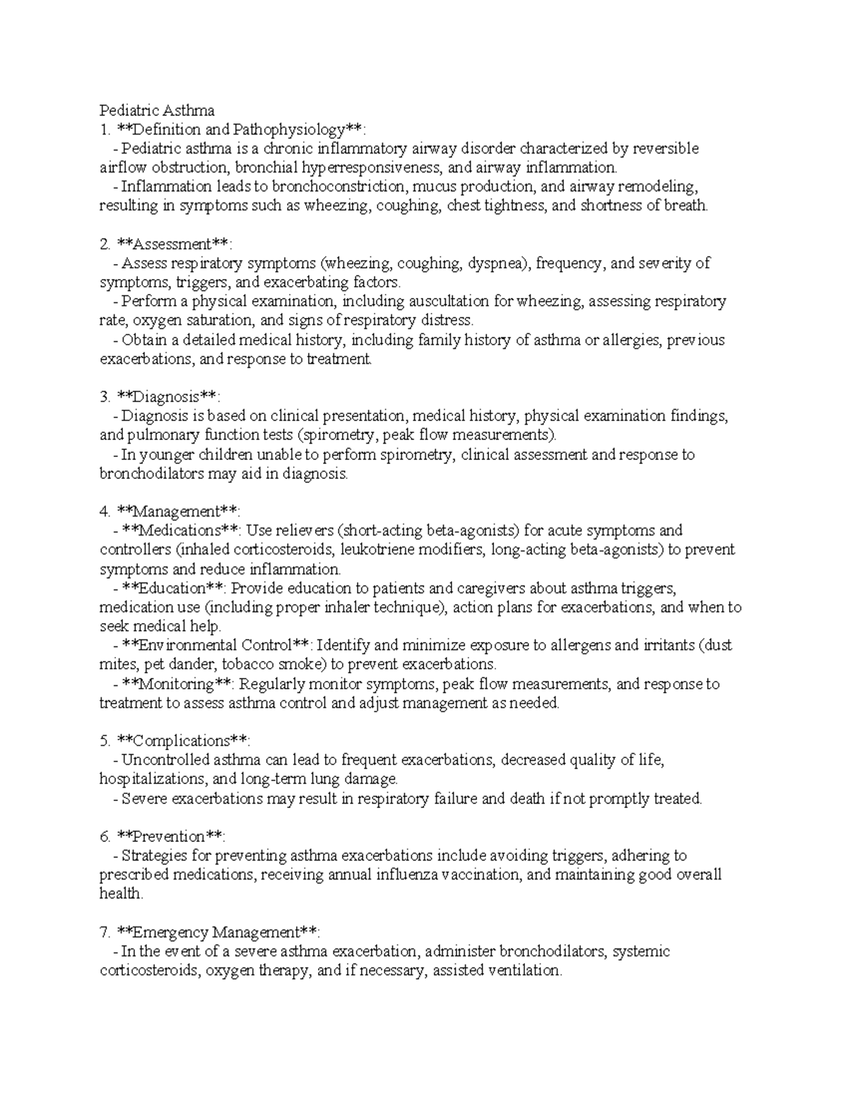 Pediatric Asthma - STUDY GUIDE - Pediatric Asthma Definition and ...