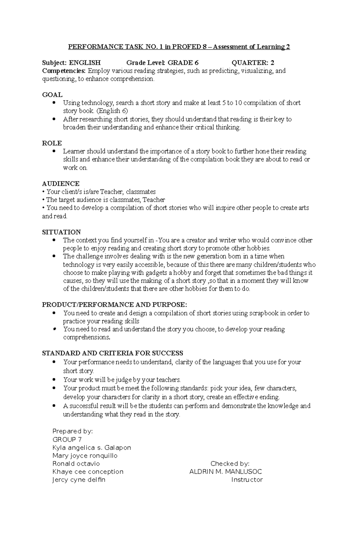 Performance-Task-no - performance task - PERFORMANCE TASK NO. 1 in ...