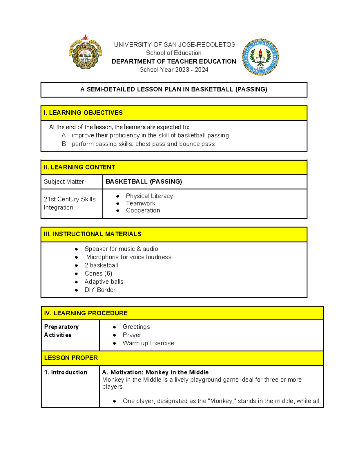 Lesson plan for special education ...