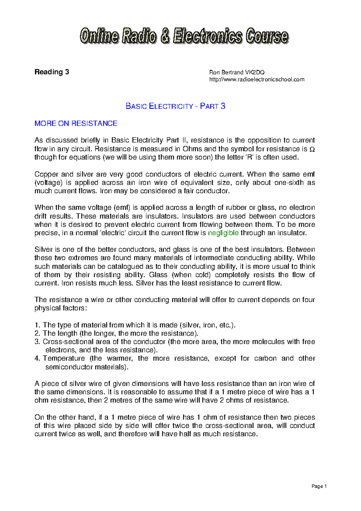 03 - Basic Electricity - Part 3 - Reading 3 Ron Bertrand VK2DQ ...