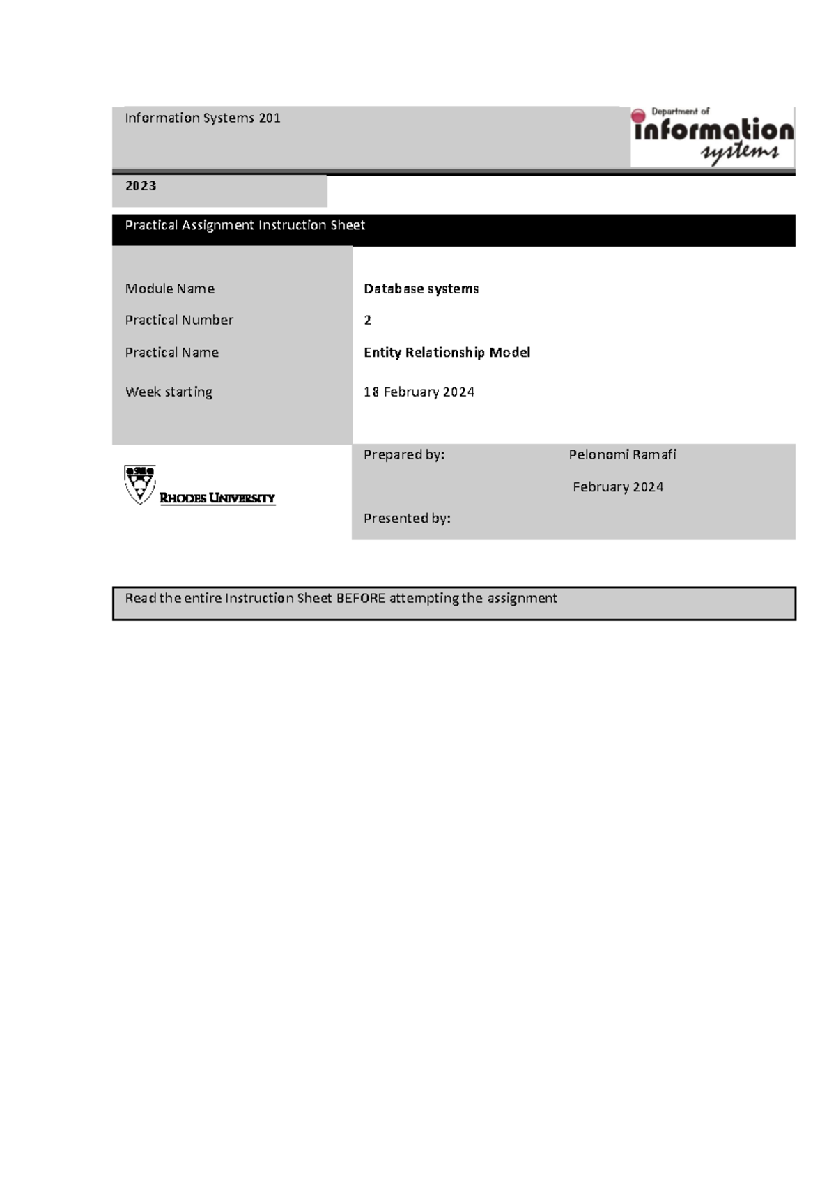 Prac 2 202 4 - Assignments - Information Systems 201 2023 Practical Assignment Instruction Sheet ...