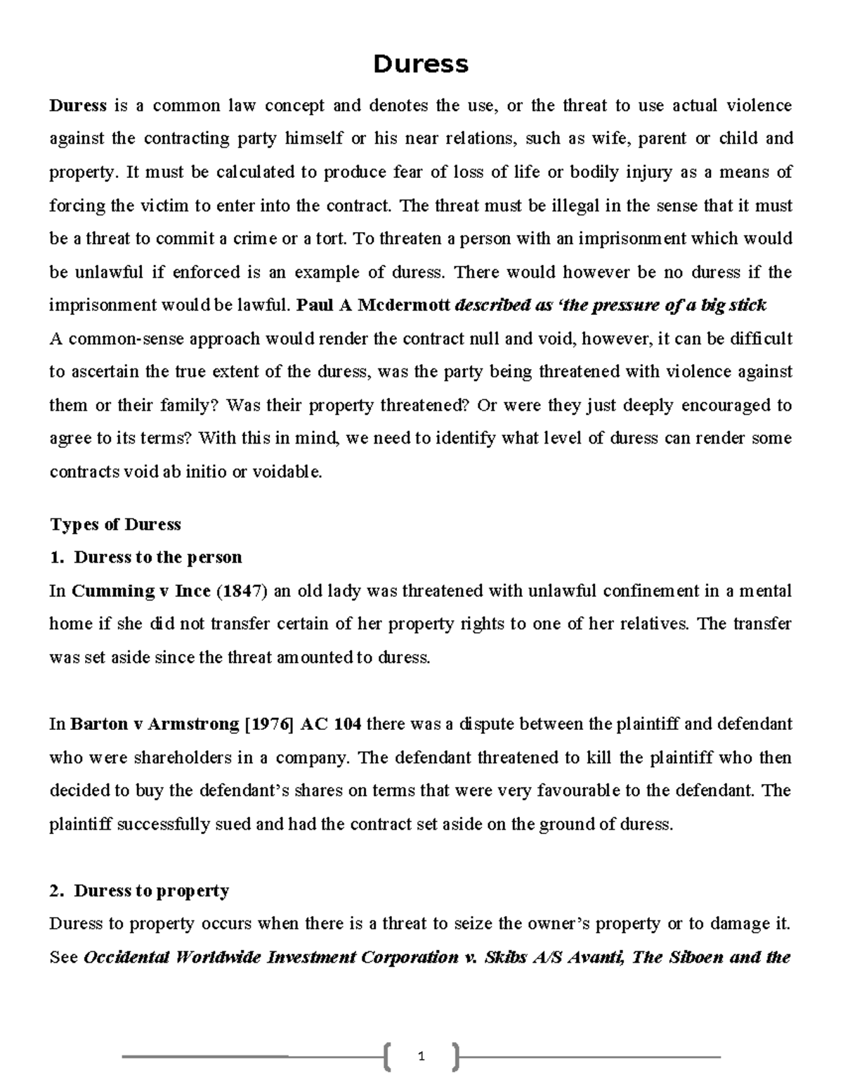 Duress is a common law note no 2 - Duress Duress is a common law ...