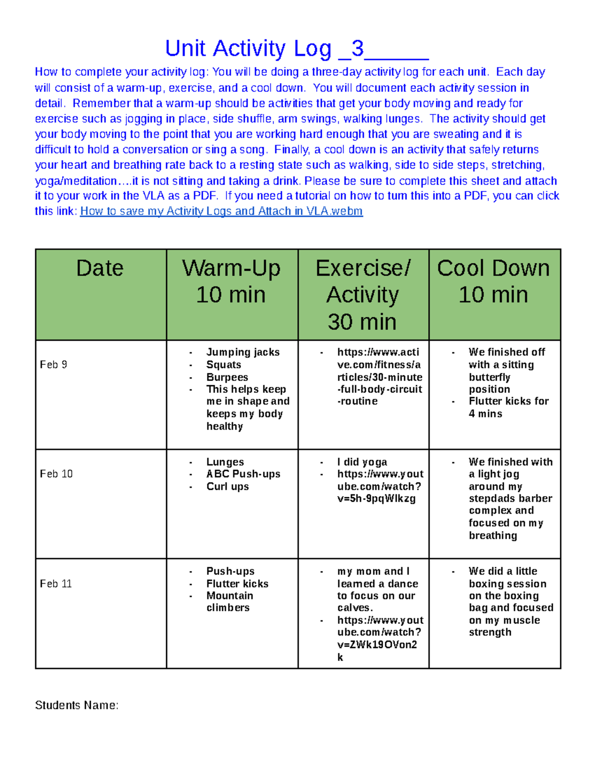 Copy of Copy of Unit Activity Log Template.docx - Google Docs - / Unit ...