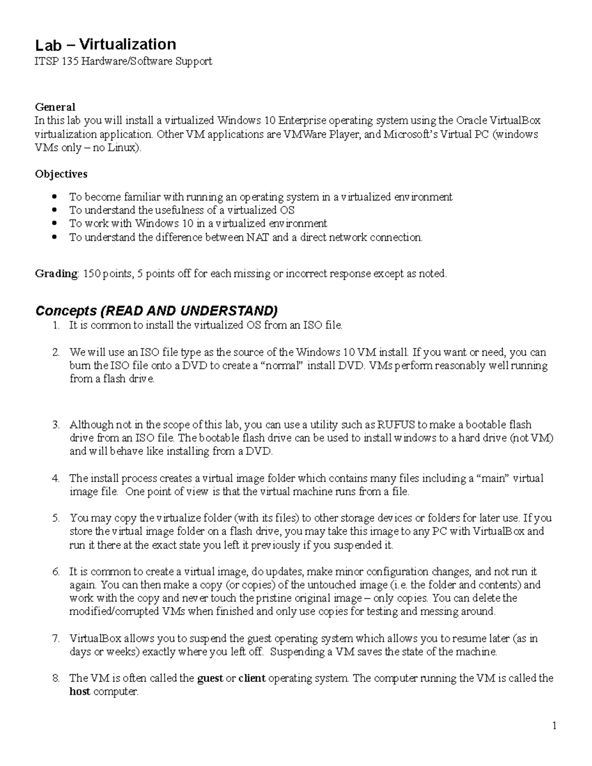 Lab Virtual Machines Windows - Lab – Virtualization ITSP 135 Hardware ...