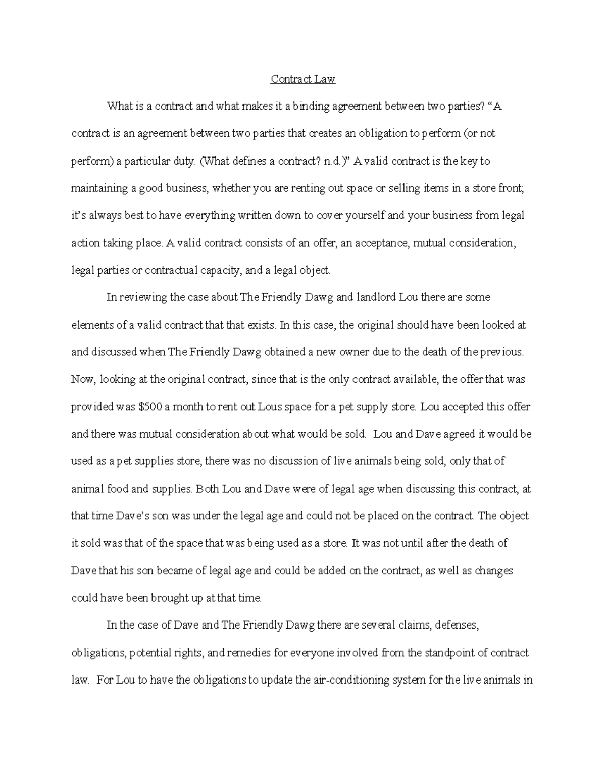 Business Law Project 3 Part A - Contract Law What is a contract and ...