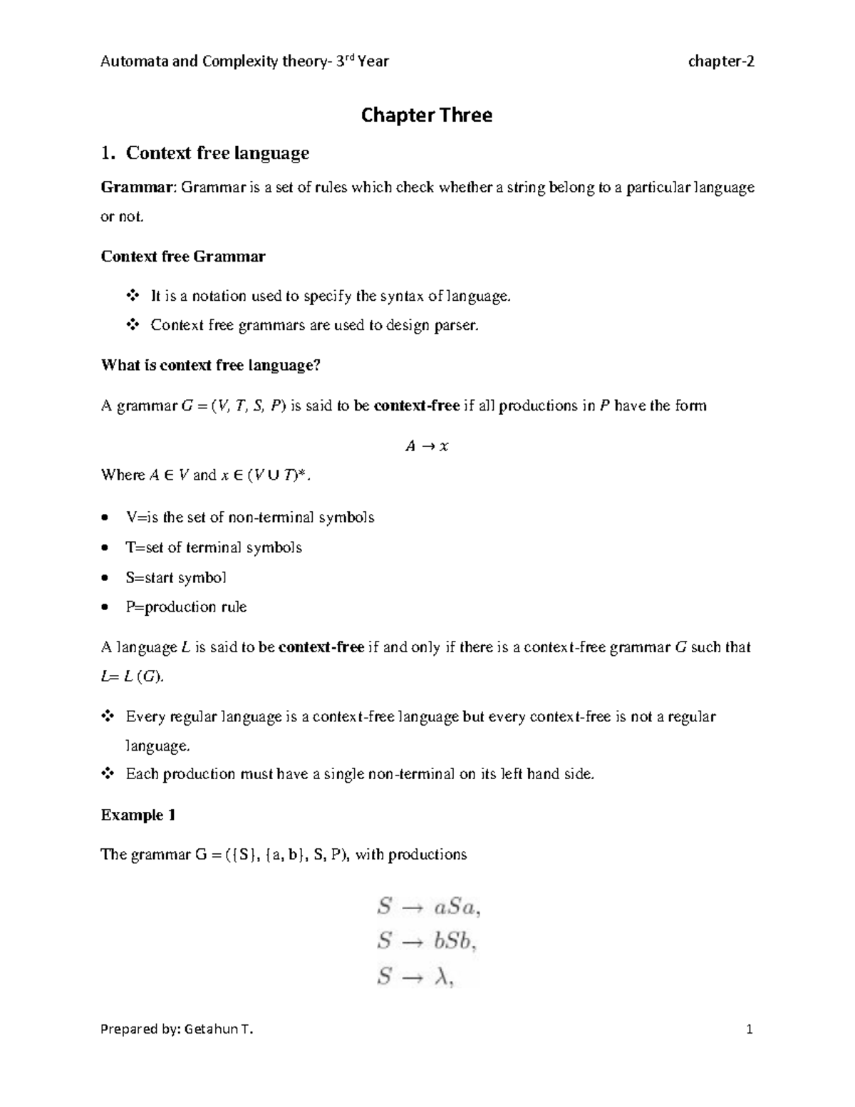 Chapter Three best - read - Chapter Three 1. Context free language Grammar: Grammar is a set of ...