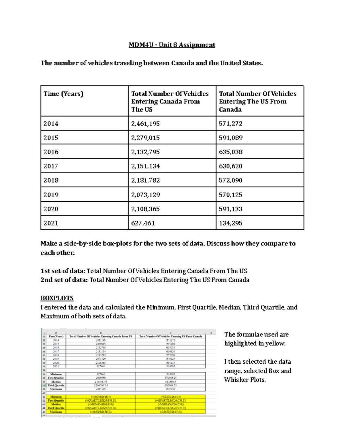 MDM4U - Unit 8 Assignment - Time (Years) Total Number Of Vehicles ...