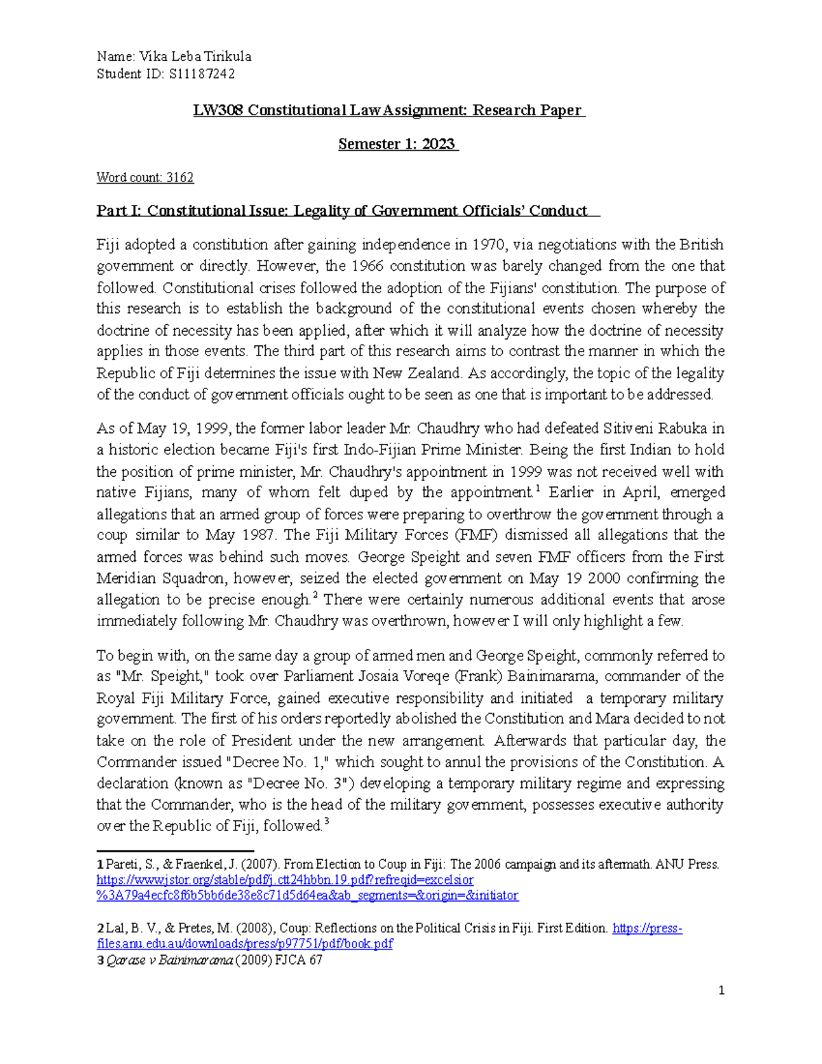 Constitution Law Research - Student ID: S LW308 Constitutional Law ...