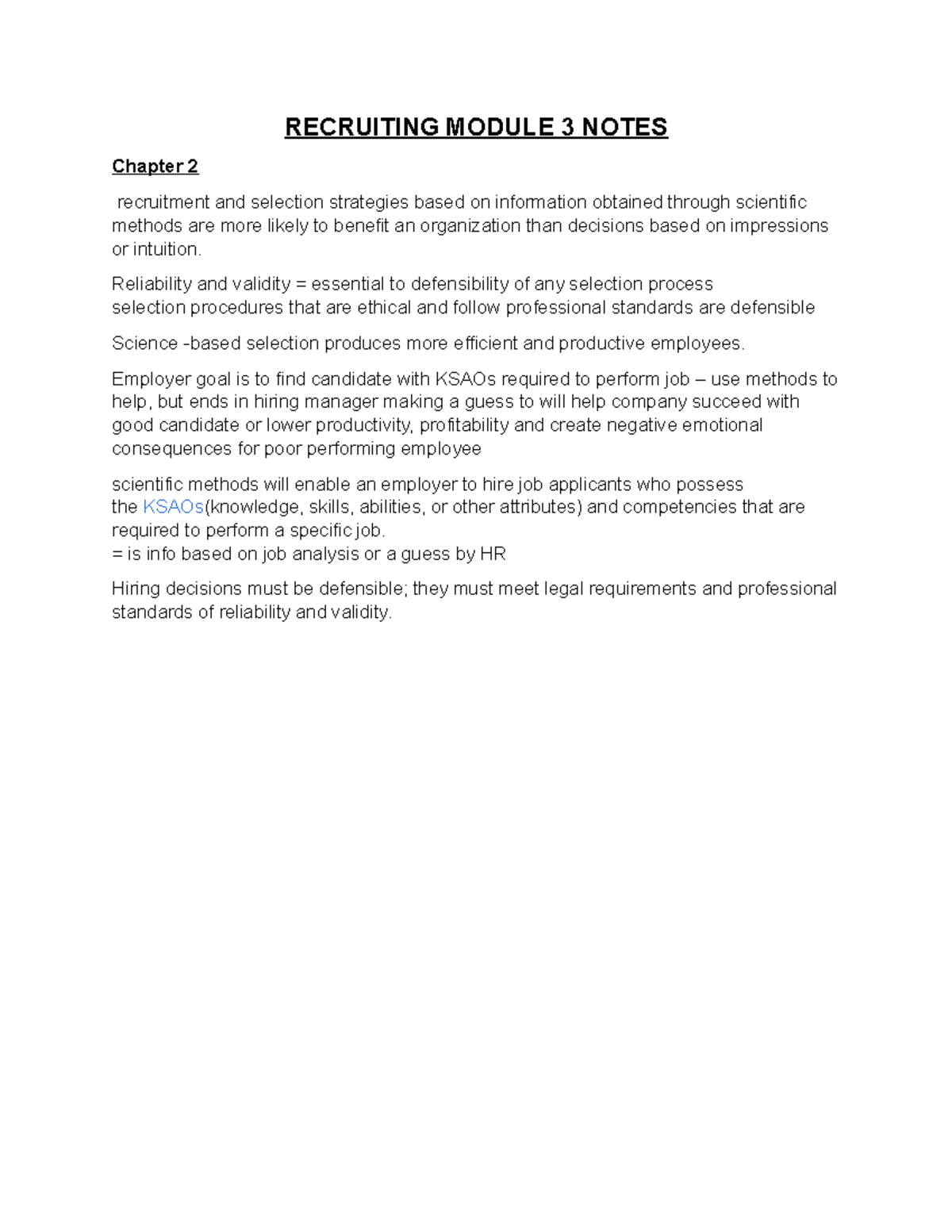Staffing Module 3 Notes - RECRUITING MODULE 3 NOTES Chapter 2 ...