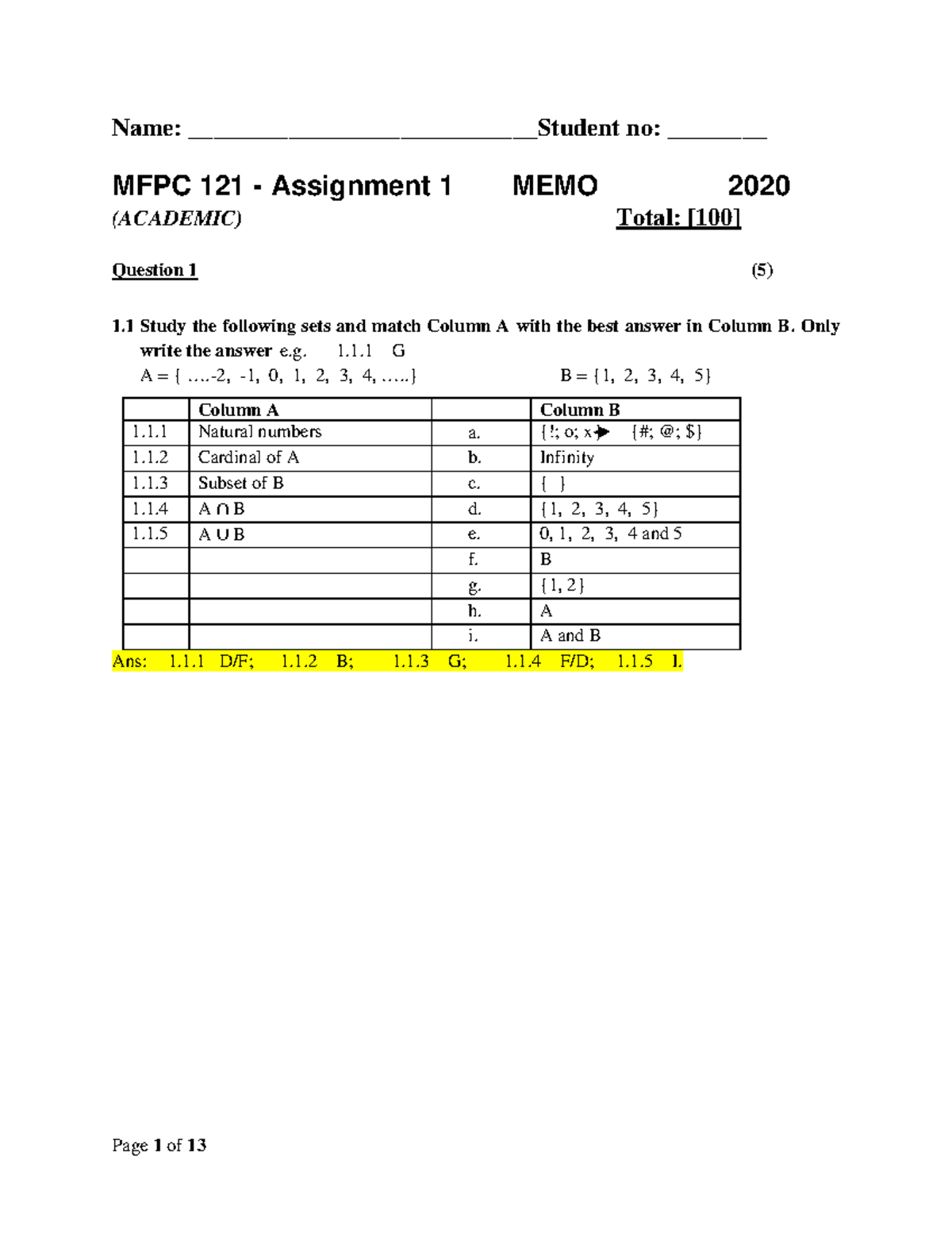 MFPC 121 - Assignment 01 - MEMO - Final - Name ...