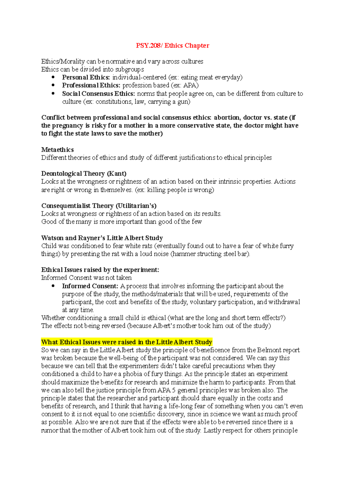 PSYC208 Ethics in Research Methods - PSY/ Ethics Chapter Ethics ...