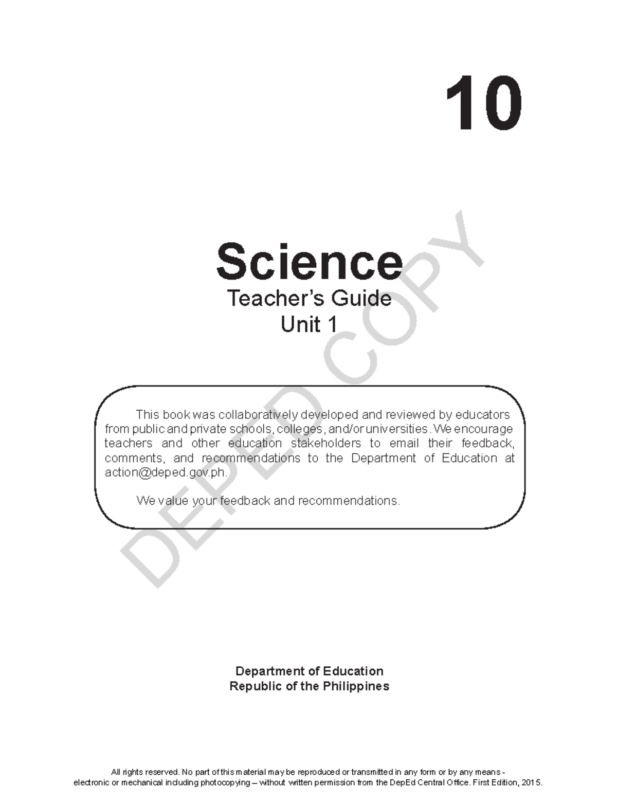 TG Science 10 Q1 - Curriculum - DEPED COPY 10 Science Department of ...