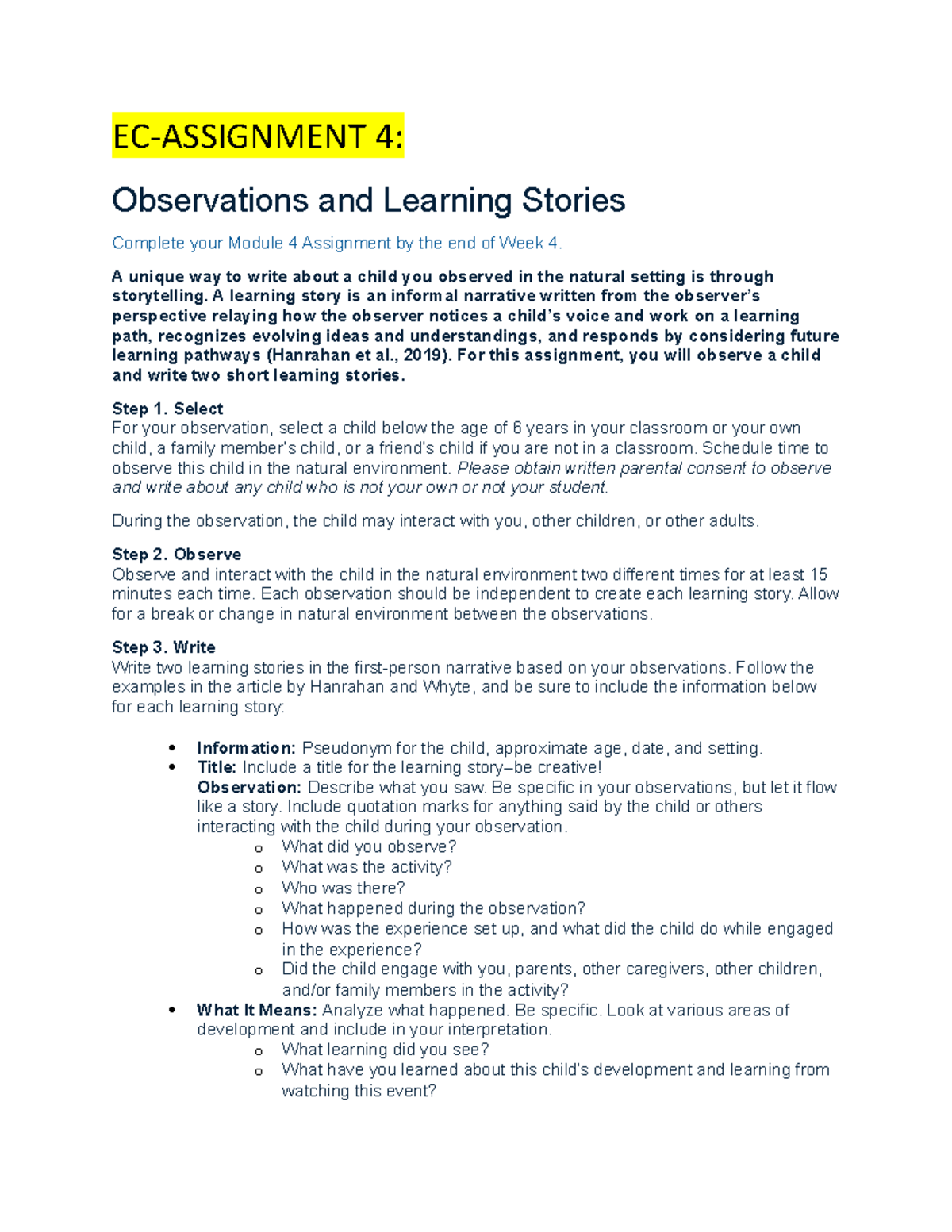 EC A 4 syllabus - ghjg - EC-ASSIGNMENT 4: Observations and Learning ...