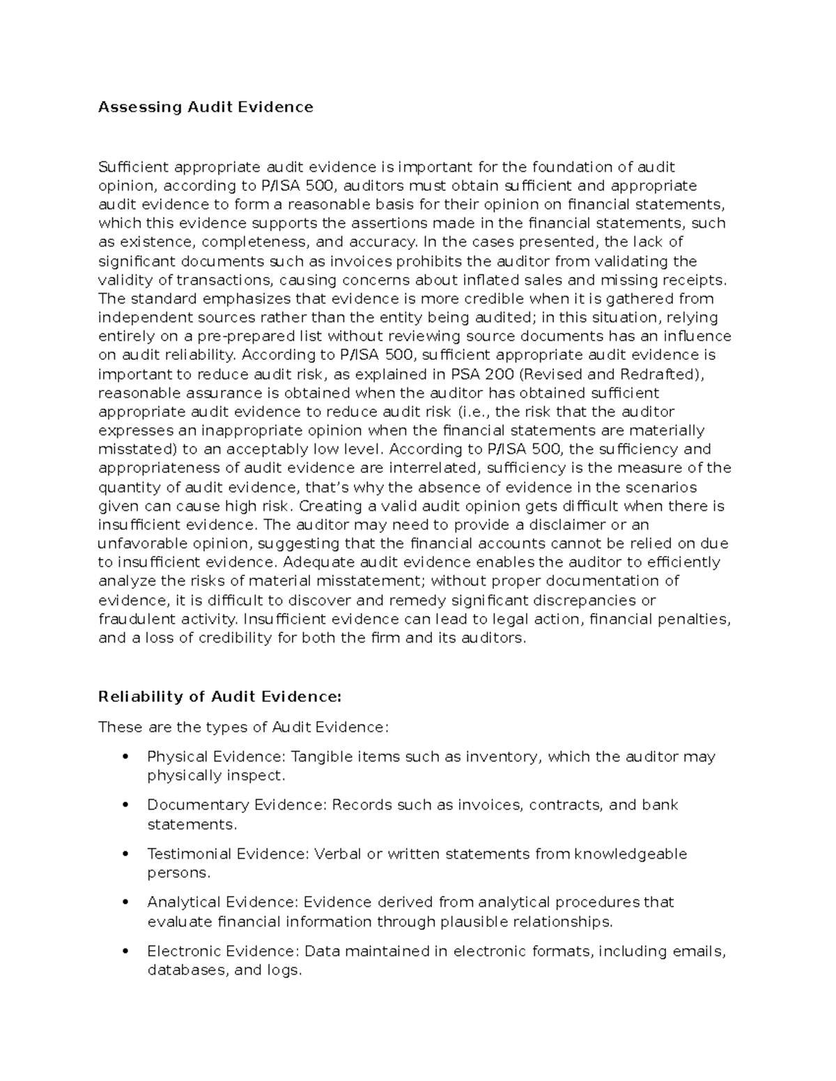 Audit - Reviewer - Assessing Audit Evidence Sufficient appropriate ...