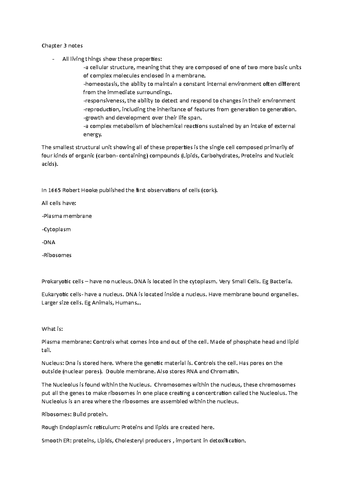 Chapter 3 notes - Chapter 3 notes - All living things show these ...