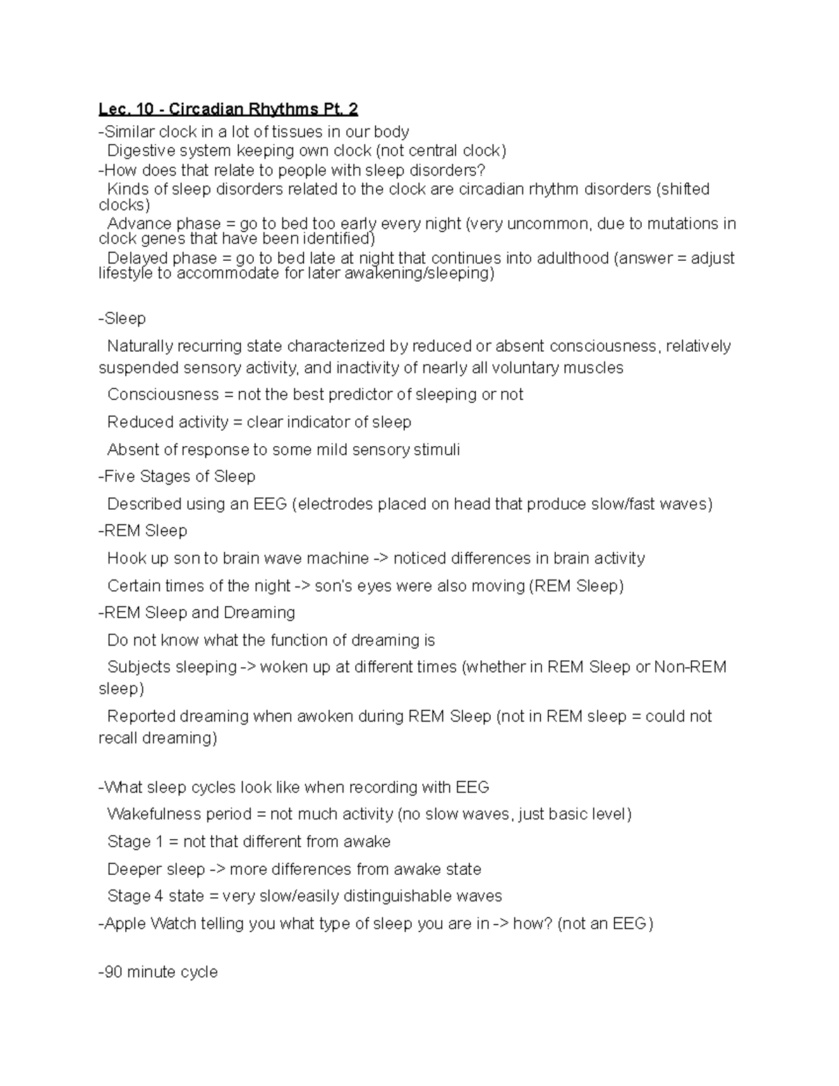 BISC 421 Exam 3 Lec. 10 - BISC 421 Exam 3 Lec. 10 - Lec. 10 - Circadian ...
