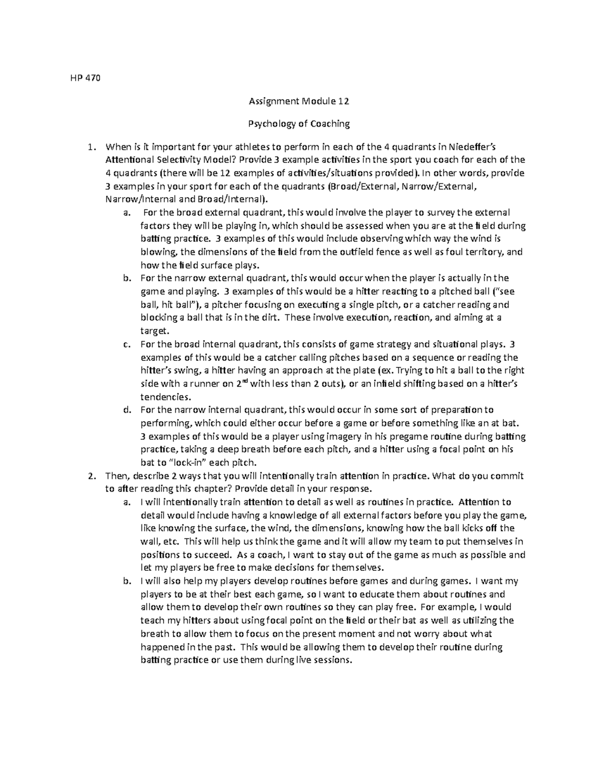 Mod. 12 Assignment - HP 470 Assignment Module 12 Psychology of Coaching ...