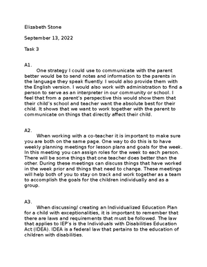 D096 Task 2 - Completed task 2. Passed - Elizabeth Stone 9/5/ Task 2 A1 ...