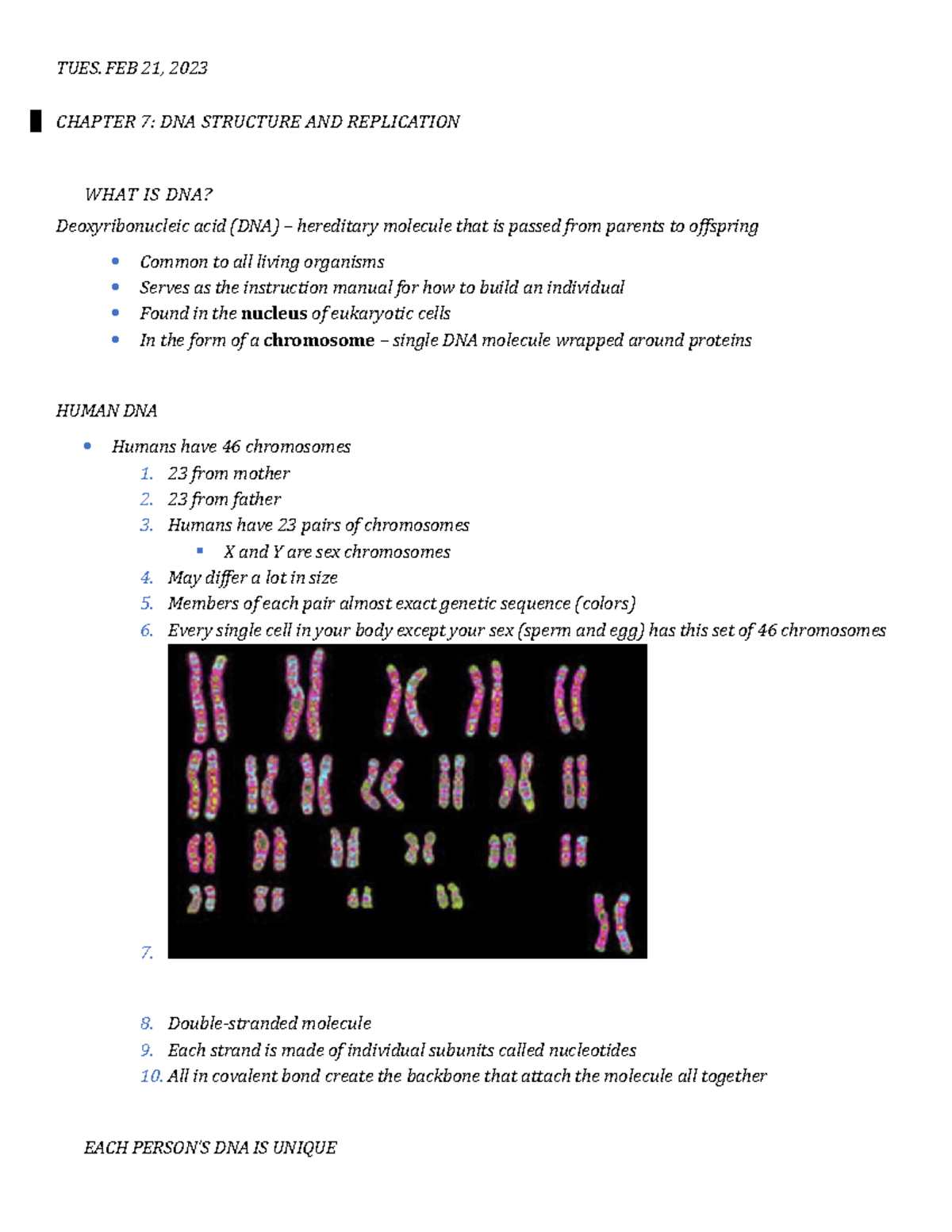 Chapter 7 - TUES. FEB 21, 2023 CHAPTER 7: DNA STRUCTURE AND REPLICATION Deoxyribonucleic acid ...
