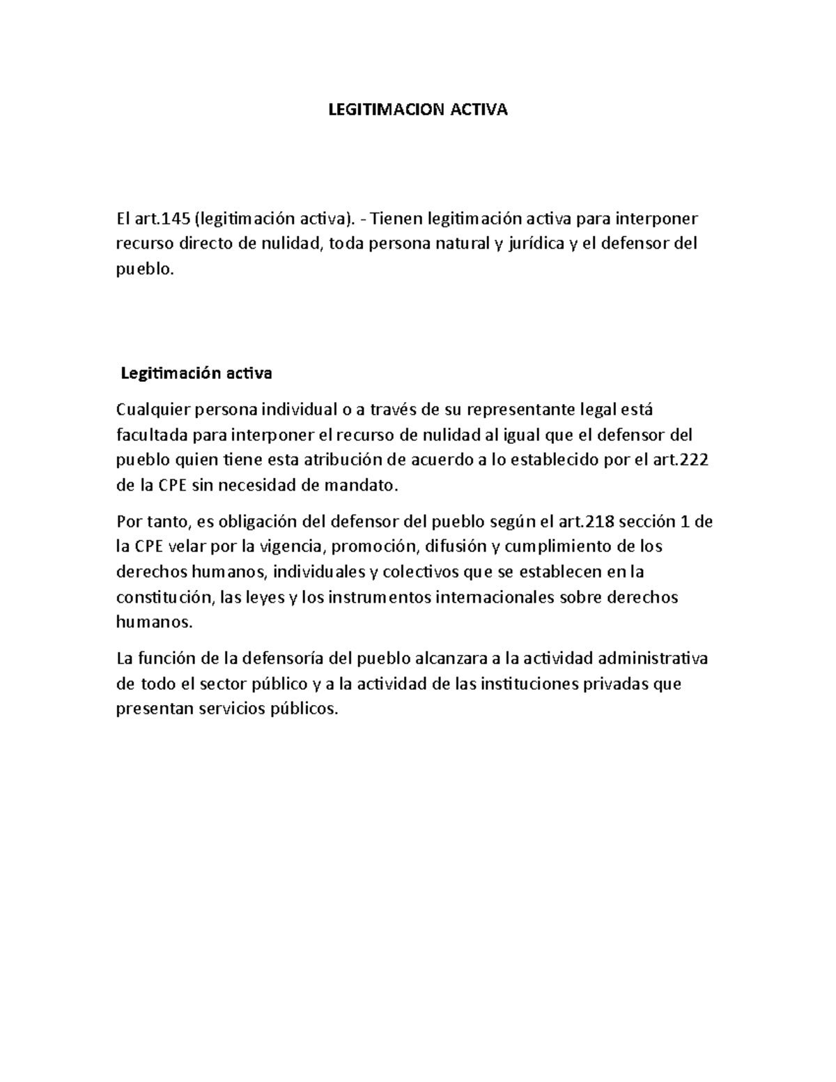 Legitimacion Activa - LEGITIMACION ACTIVA El art (legitimación activa ...