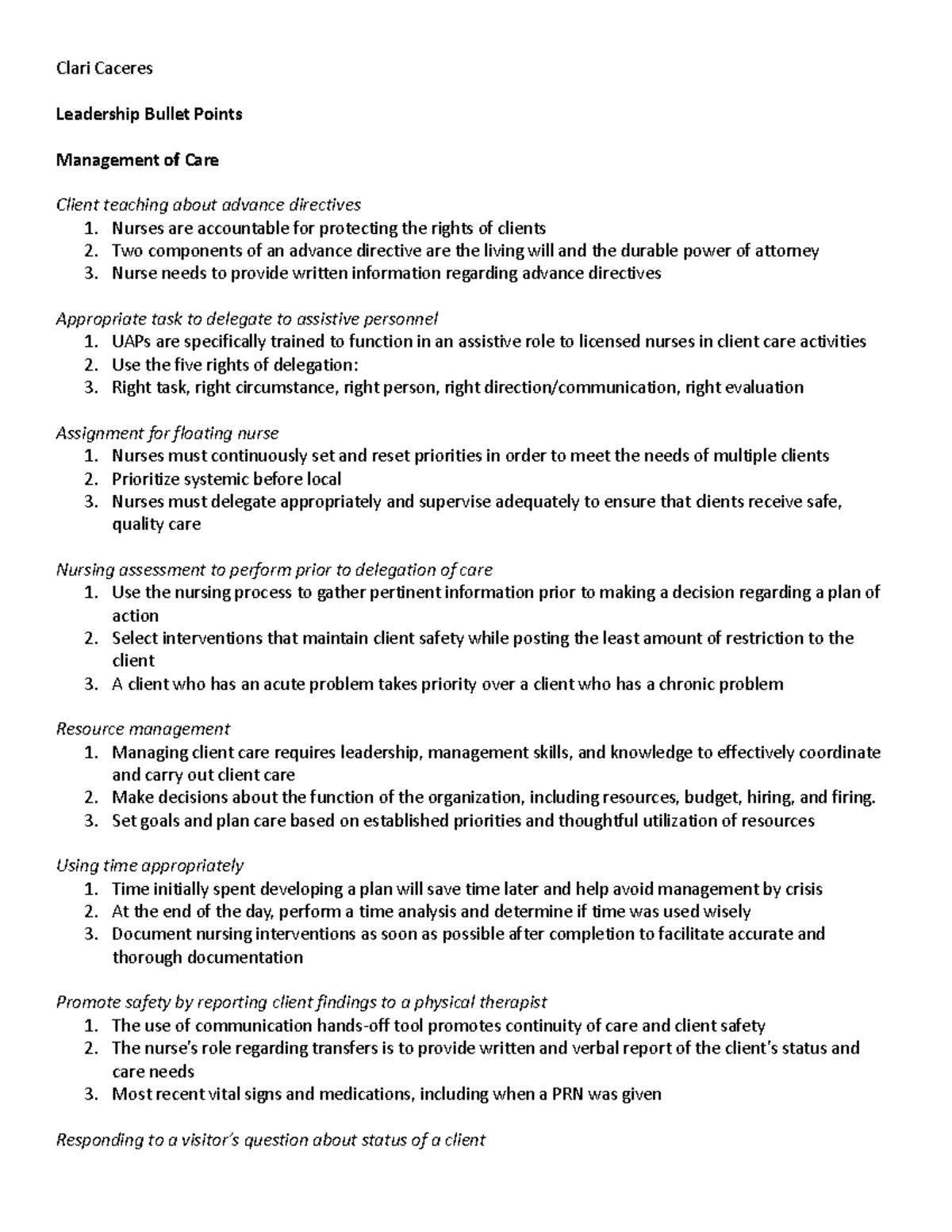 Leadership Bullet Points - Clari Caceres Leadership Bullet Points ...