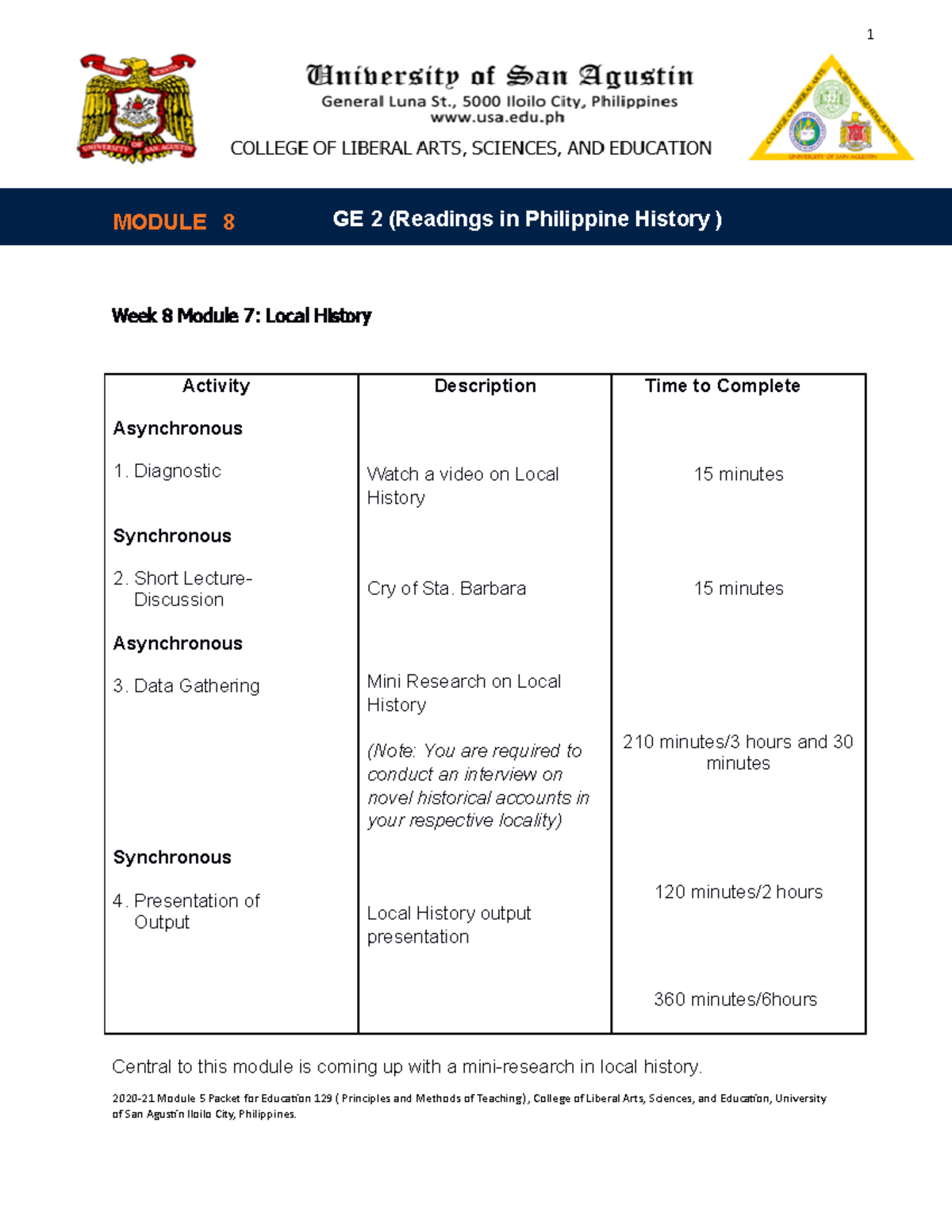 Module 7 - GE 2 -Local history with Research - Week 8 Module 7 : Local ...