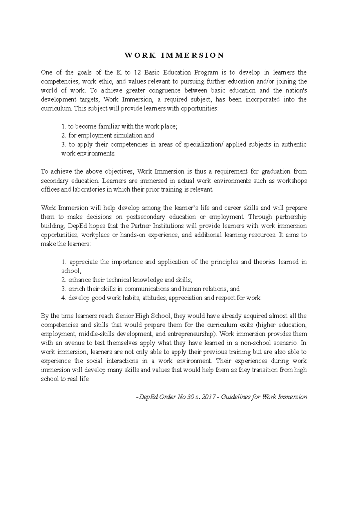 Work-Immersion-Paraphernalia - W O R K I M M E R S I O N One of the ...