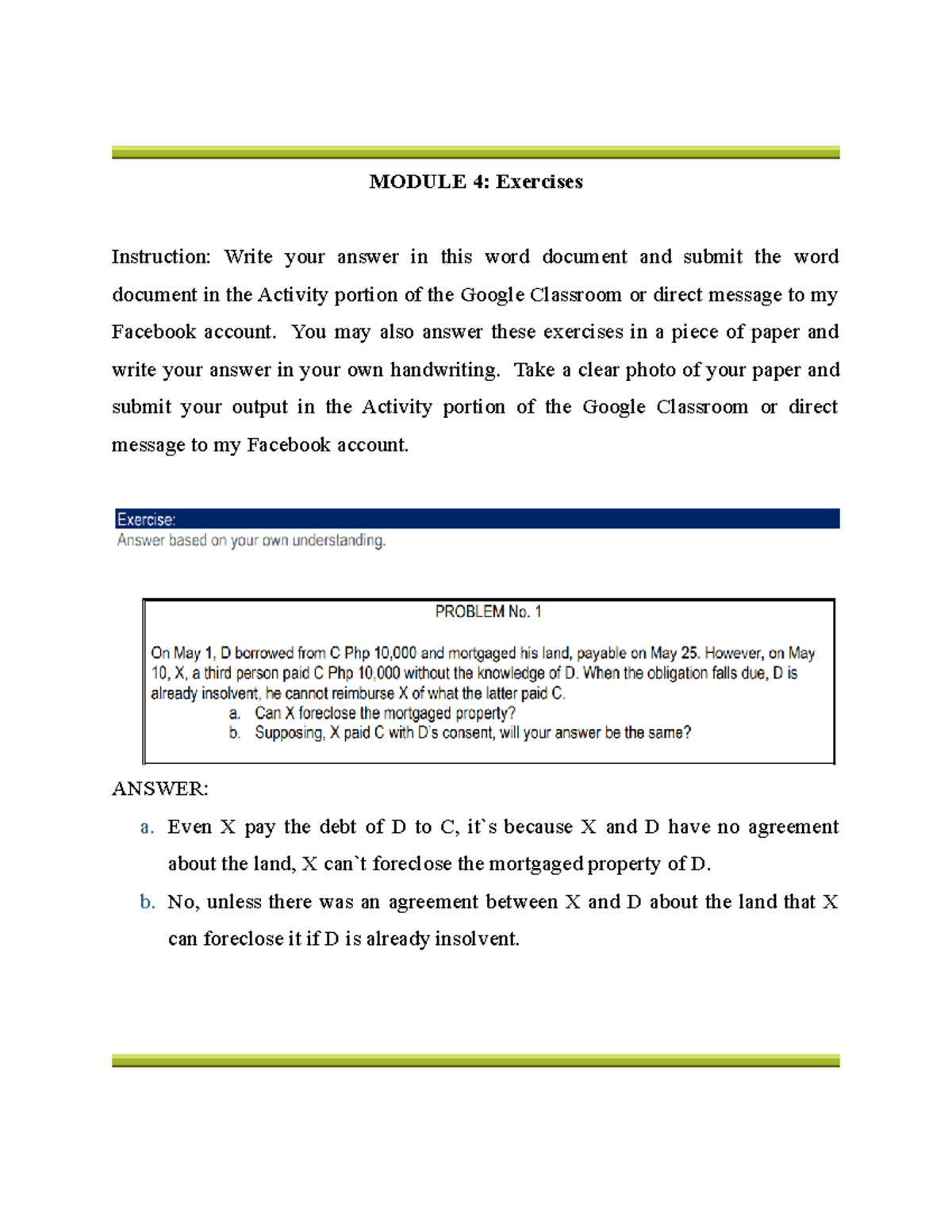Business LAW Module 4 Activities - MODULE 4: Exercises Instruction ...