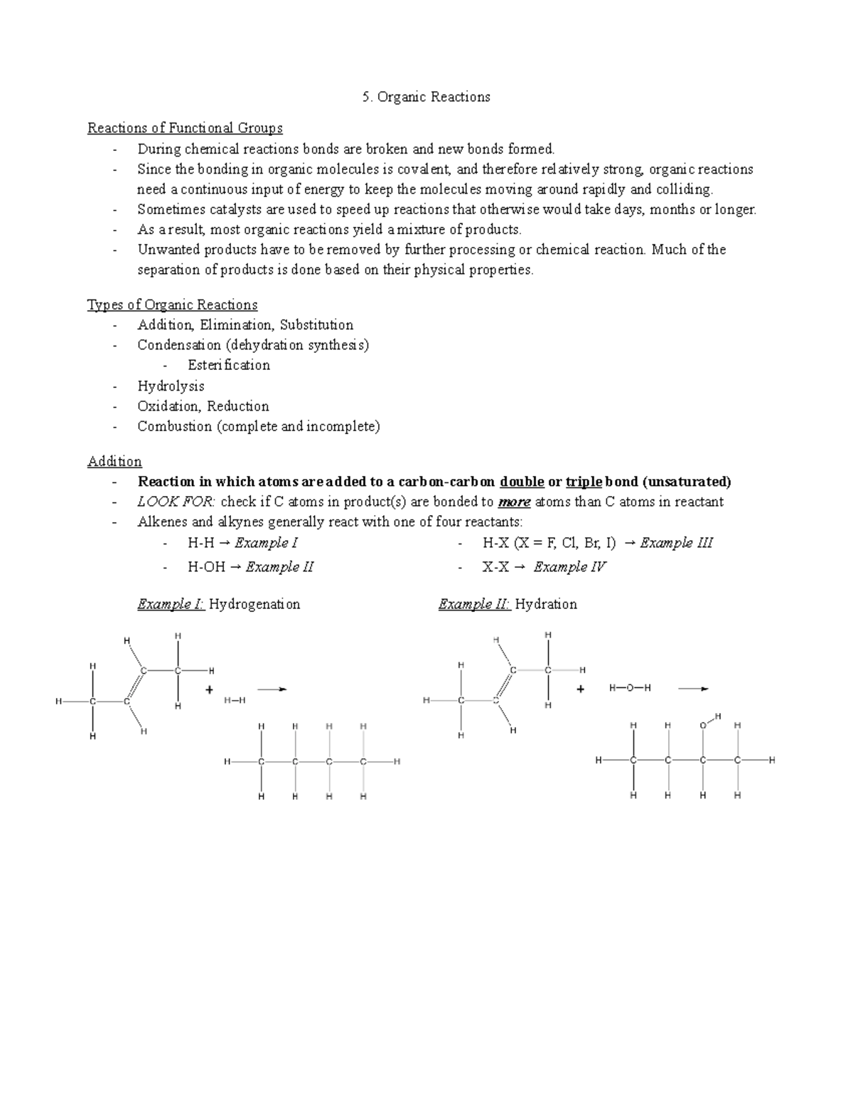 5. Organic Reactions - Notes - Organic Reactions Reactions of ...