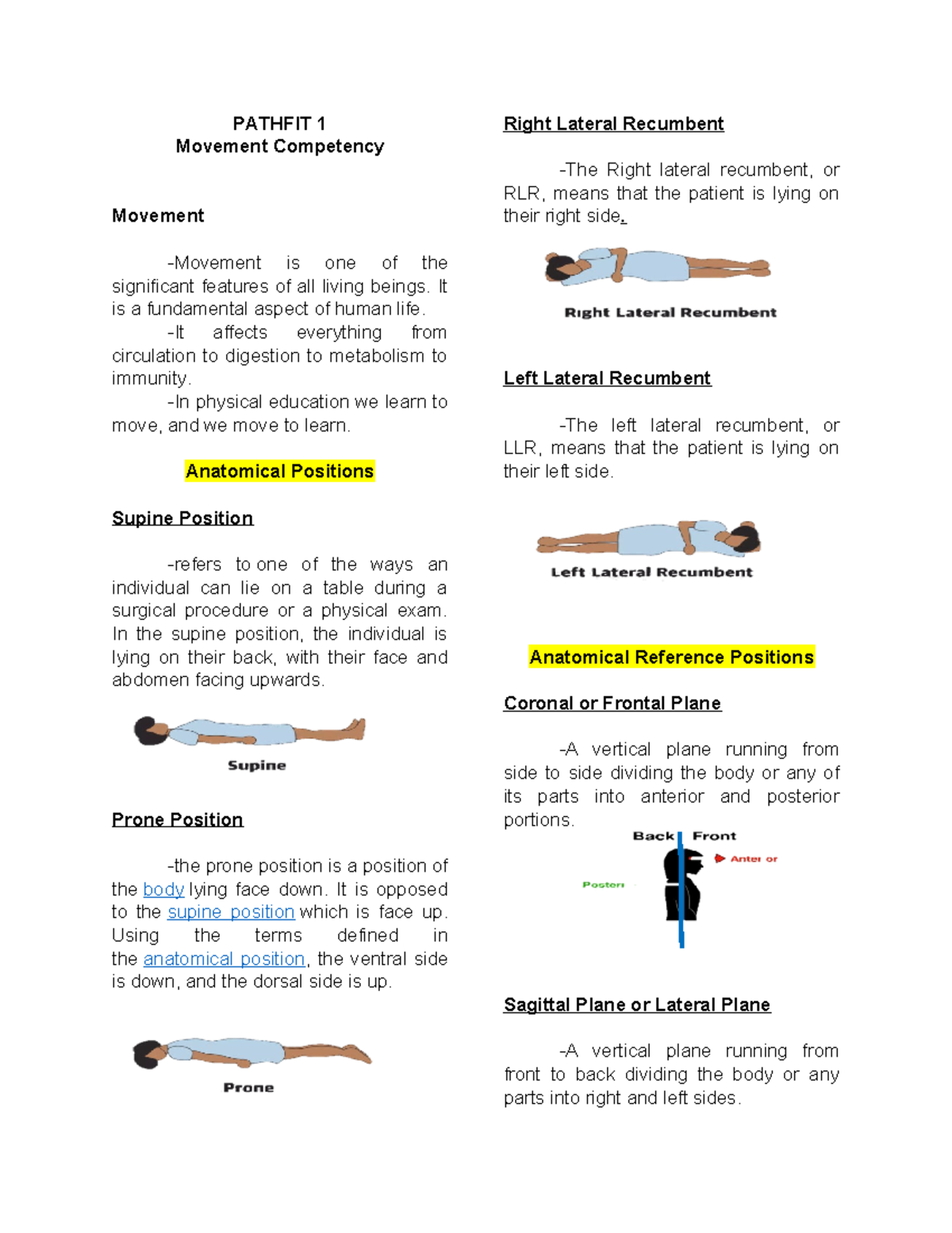 Pathfit 1 notes - PATHFIT 1 Movement Competency Movement -Movement is ...