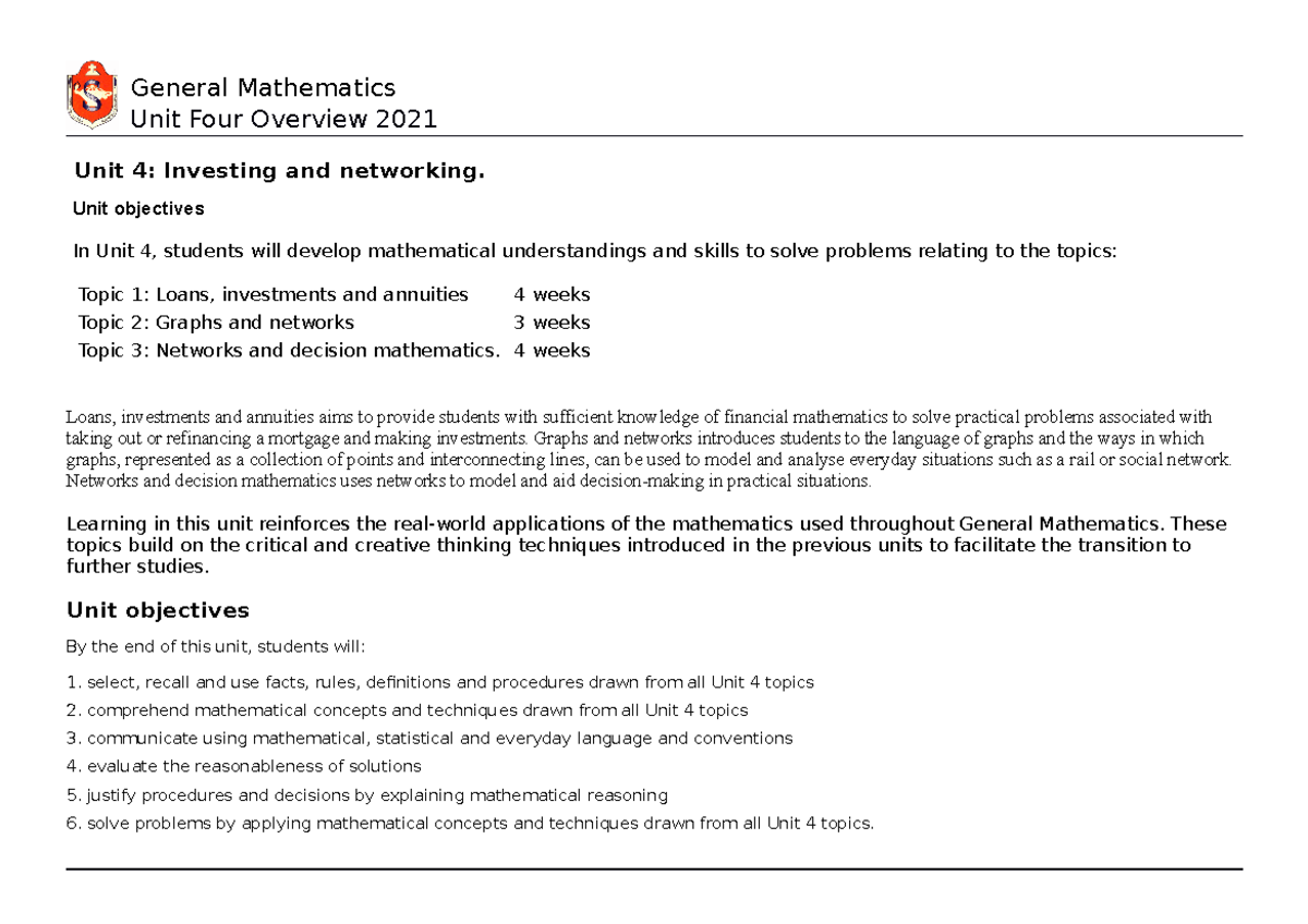 Math Outline UNIT 4 - nnn - Unit Four Overview 2021 Unit 4: Investing ...