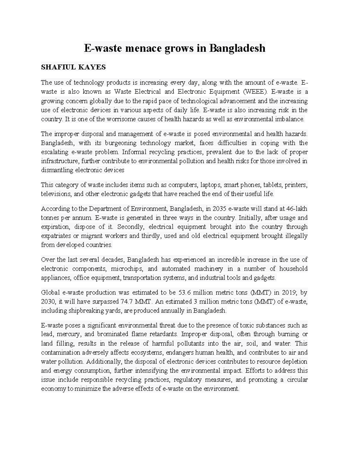 E-waste - Summary Electrical and Electronic Circuit Simulation Lab - E ...