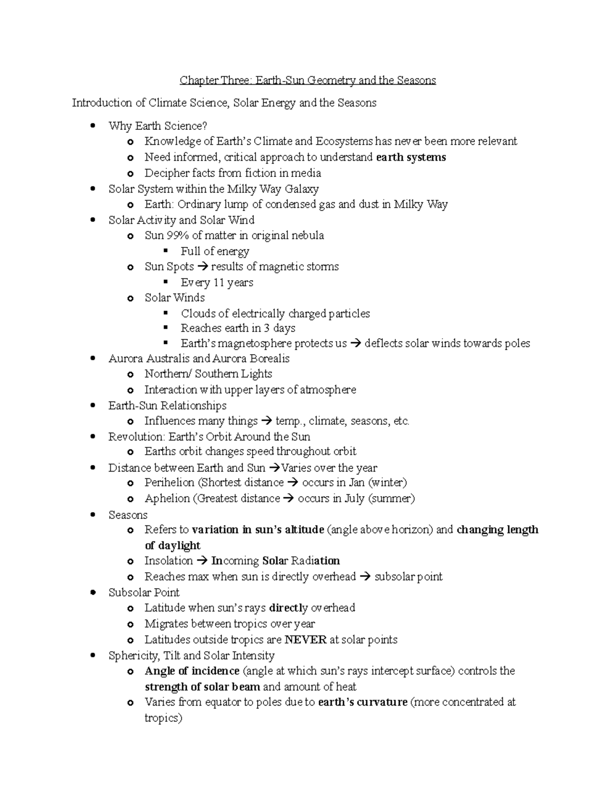 Chapter Three Notes - Chapter Three: Earth-Sun Geometry and the Seasons ...