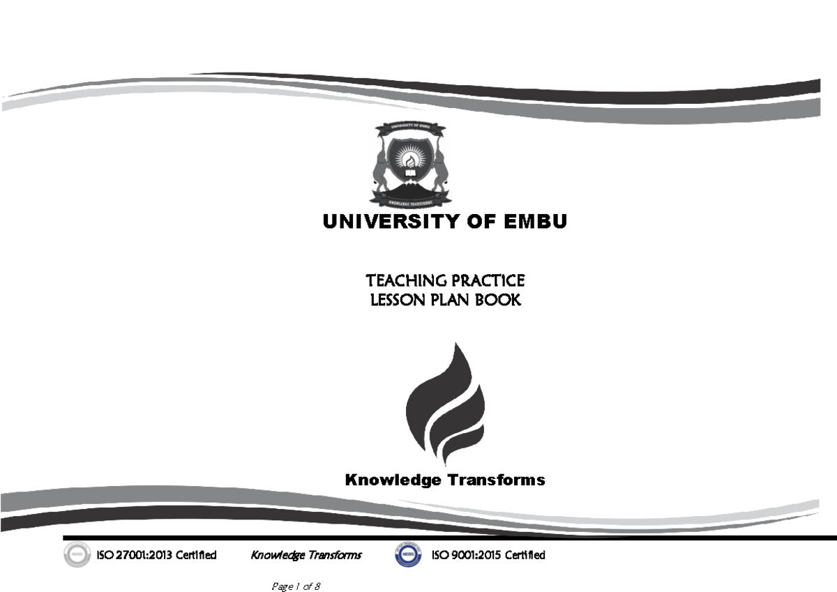 Lesson Plan - ISO 27001:2013 Certified Knowledge Transforms ISO 9001: ...