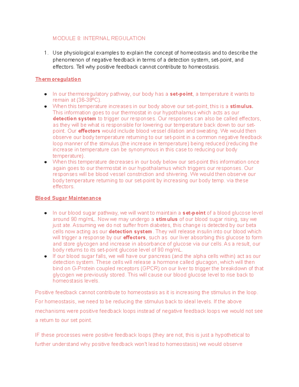 Exam 3 Review BIO311D - MODULE 8: INTERNAL REGULATION Use physiological ...
