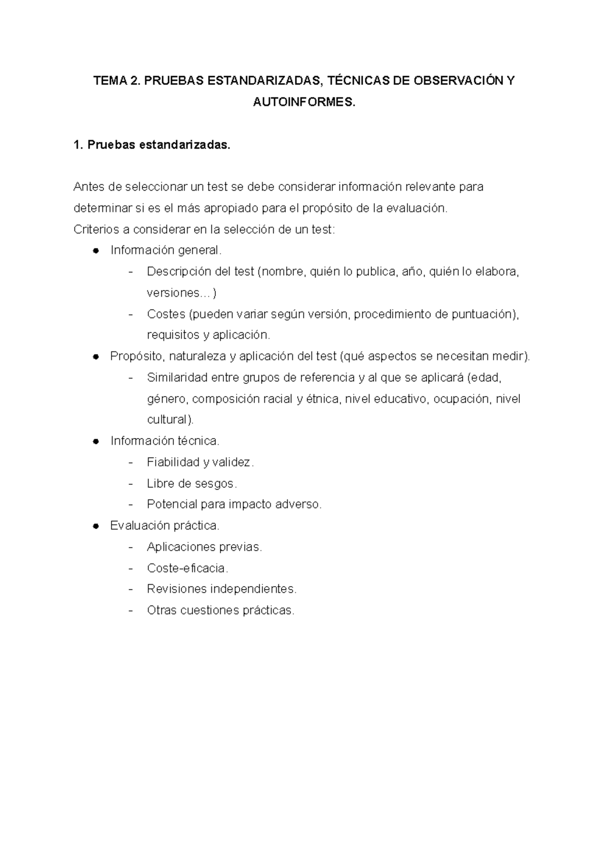 Tema 2. Pruebas estandarizadas, técnicas de observación y autoinformes ...